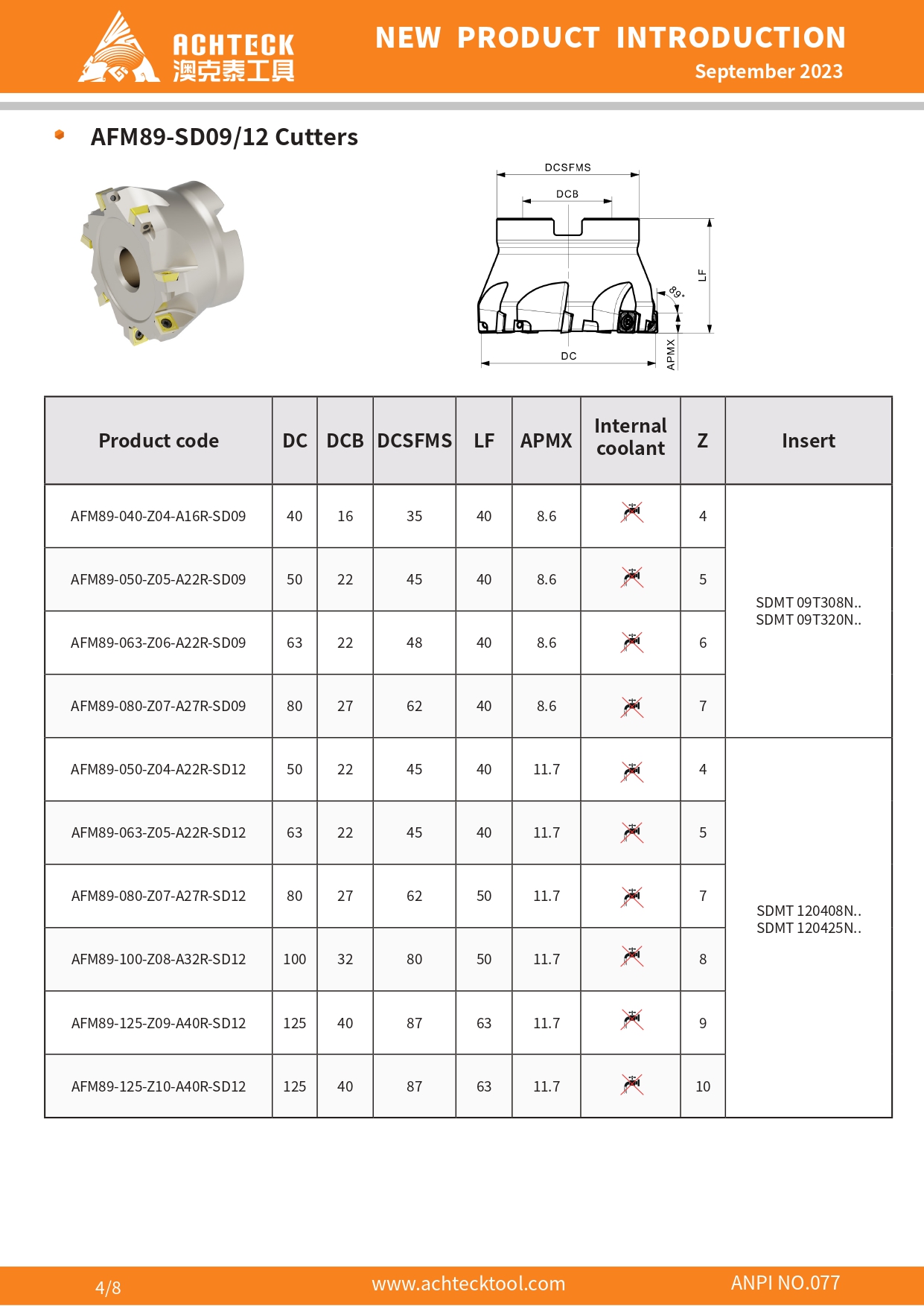 SD09/12 Positive multi-purpose milling insert with 4 cutting edges